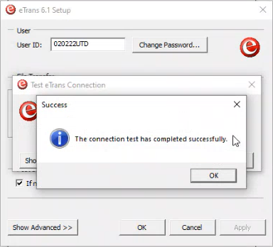 Verifying eTrans user IDs